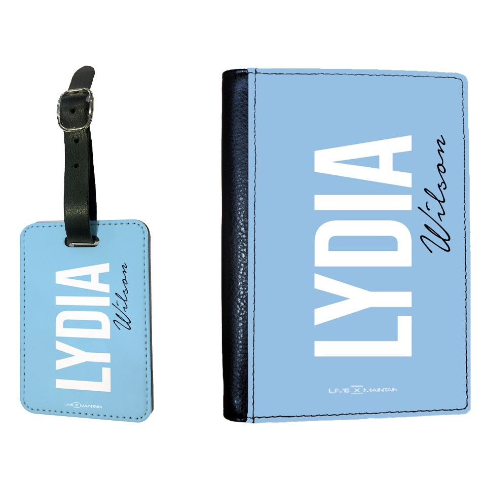 Personalised Baby Blue Side Name Passport Cover - LIVE x MAINTAIN