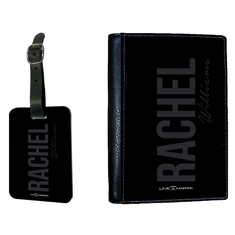 Personalised Charcoal Black Side Name Passport Cover - LIVE x MAINTAIN